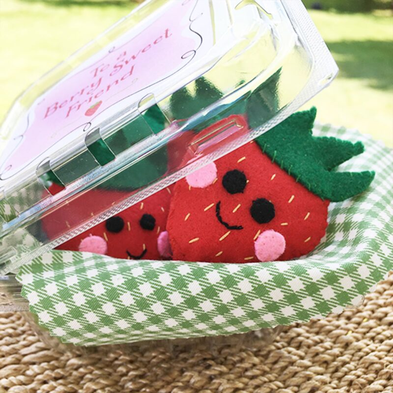 Hand-Stitched Felt Strawberry Magnets - Free Template & Labels