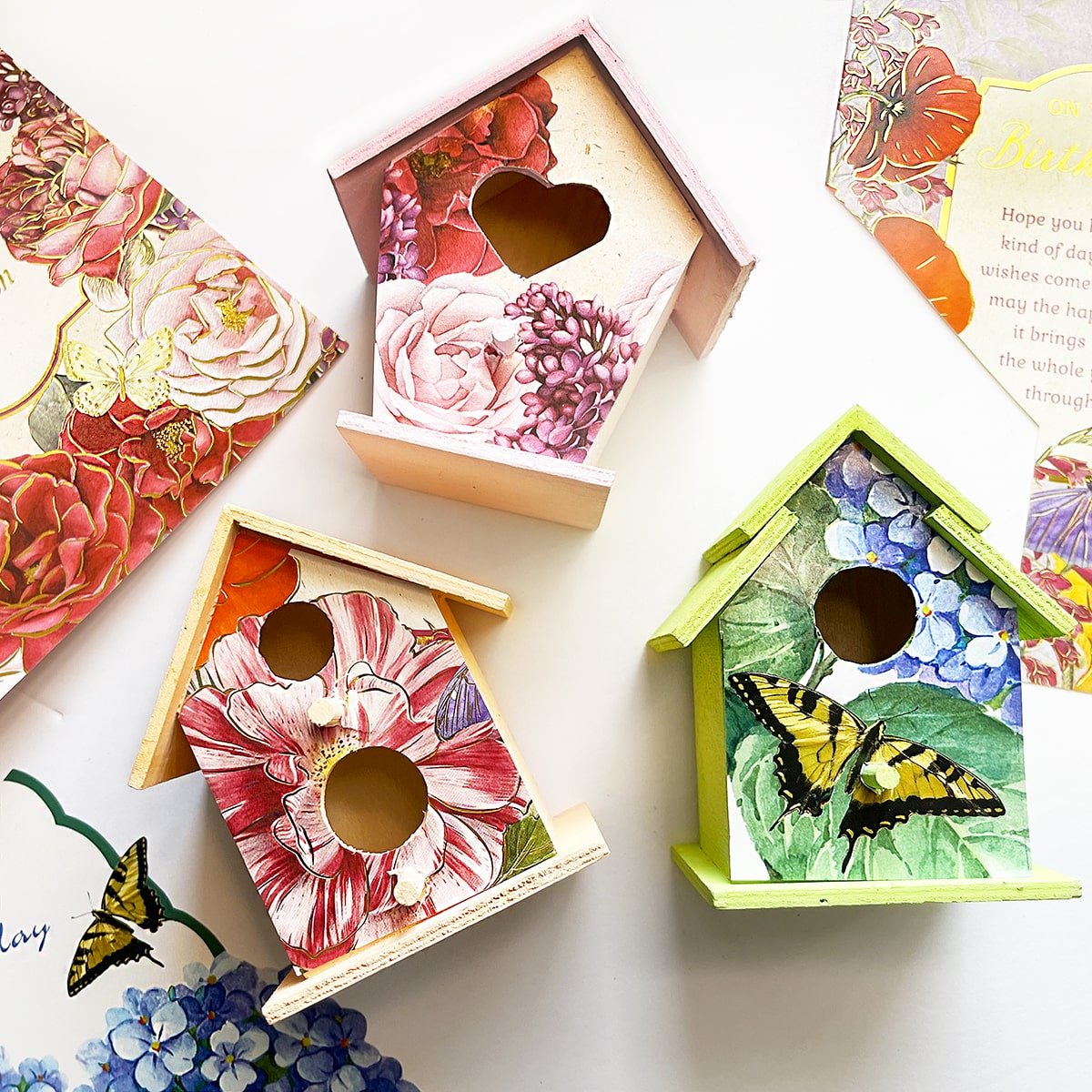 Decorative Birdhouses - An Upcycled Greeting Card Craft